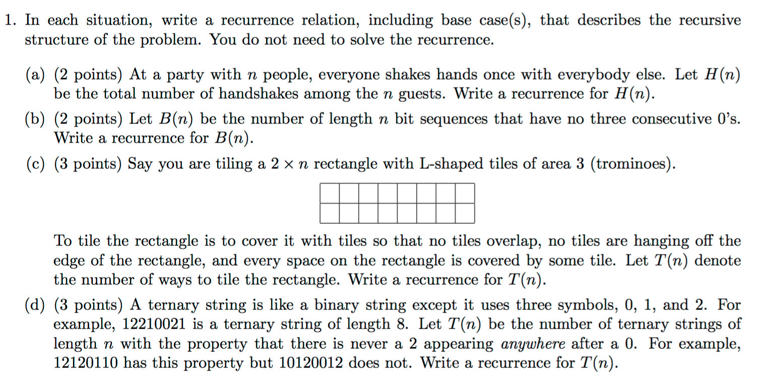Solved In Each Situation Write A Recurrence Relation 