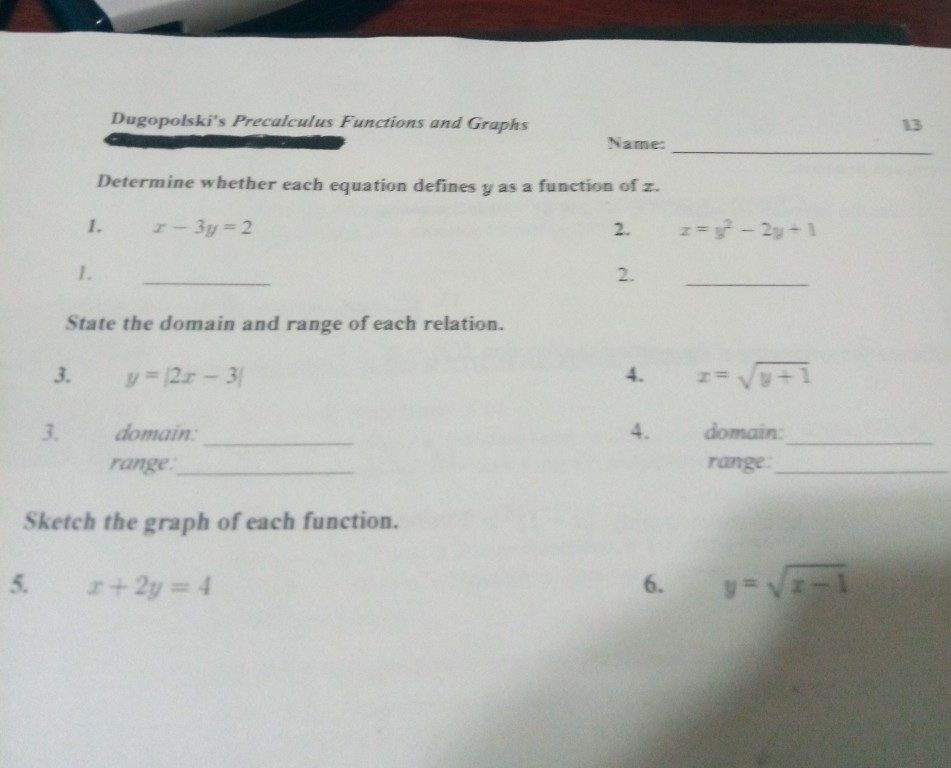 Solved Dugopolskis Precalculus Functions And Graphs 13 Name