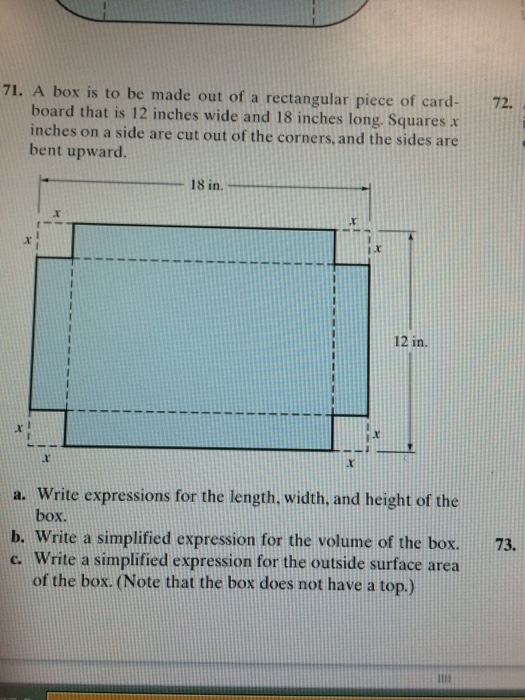 Solved 71. A box is to be made out of a rectangular piece of | Chegg.com