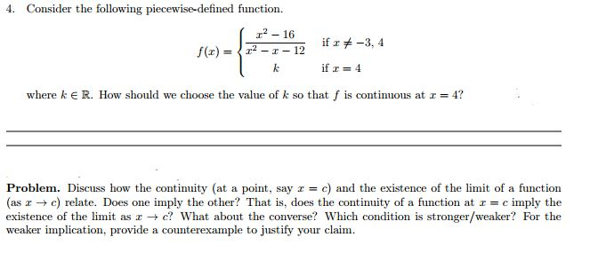 Solved Consider the following piecewise-defined function. | Chegg.com