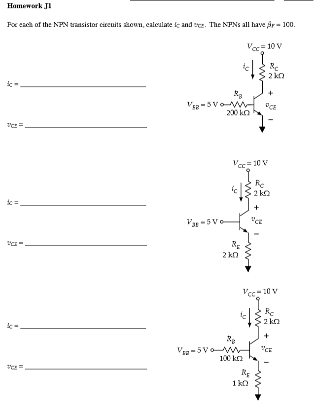 Solved Homework Jl For each of the NPN transistor circuits | Chegg.com