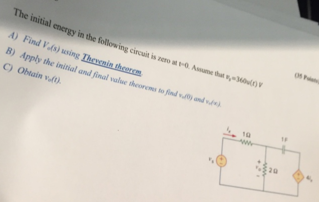 Solved 35 Puints tial energy in the following circuit is | Chegg.com