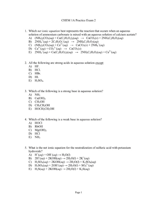 Solved Which net ionic equation best represents the reaction | Chegg.com