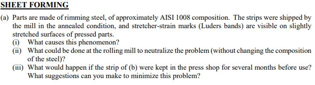 Solved SHEET FORMING (a) Parts are made of rimming steel, of | Chegg.com