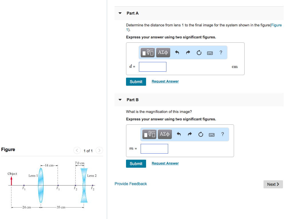 Solved Part A Determine the distance from lens 1 to the | Chegg.com
