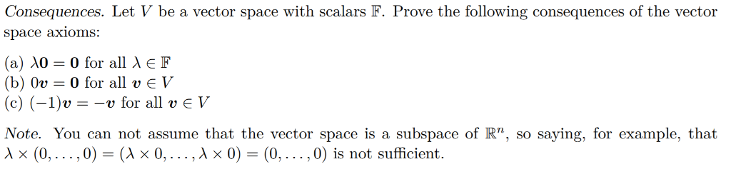 Solved Consequences. Let V be a vector space with scalars F. | Chegg.com