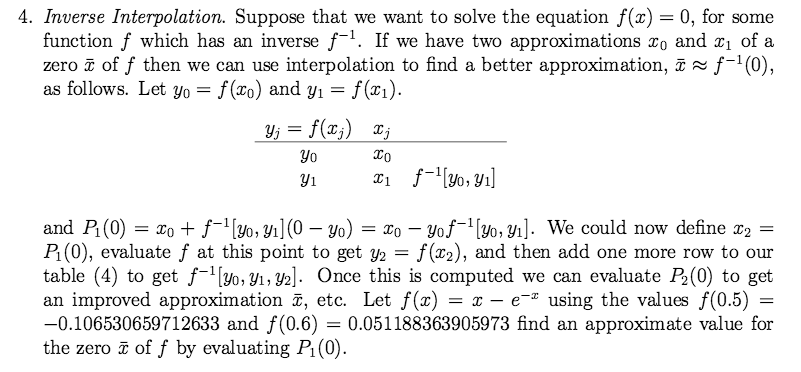 Inverse Interpolation. Suppose that we want to solve | Chegg.com