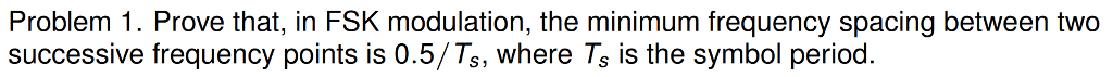 Solved Problem 1. Prove that, in FSK modulation, the minimum | Chegg.com
