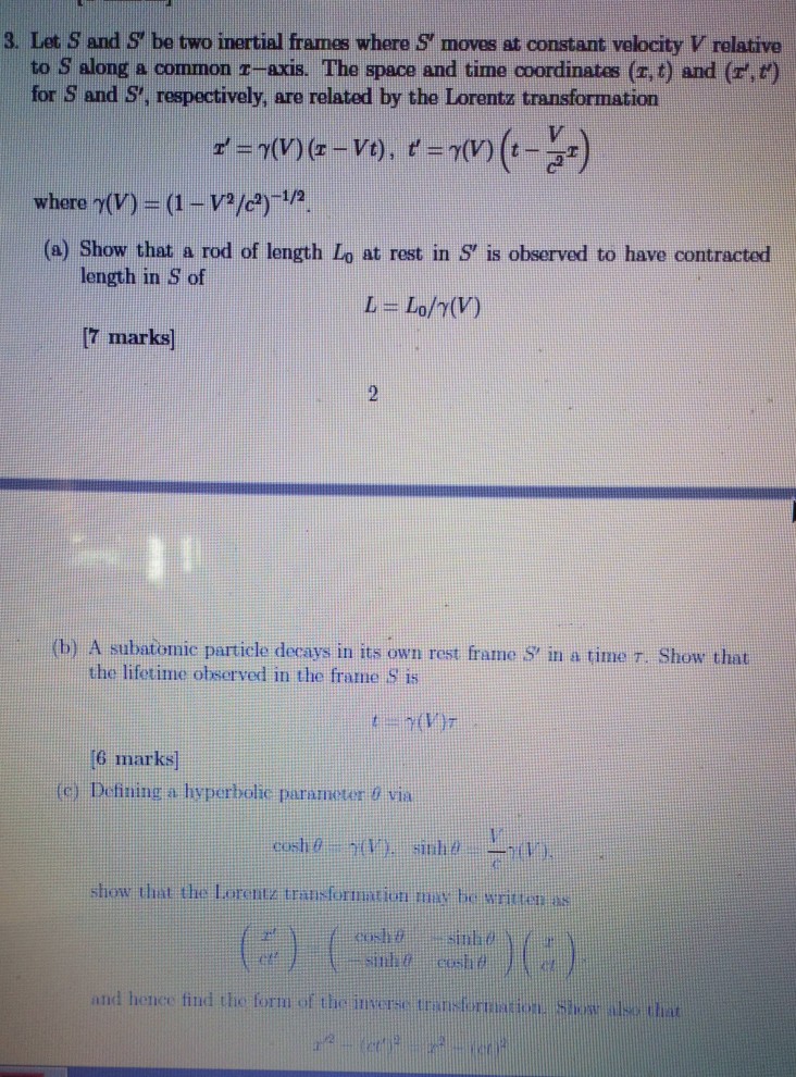 Solved 3. Let S and S be two inertial frames where S moves | Chegg.com