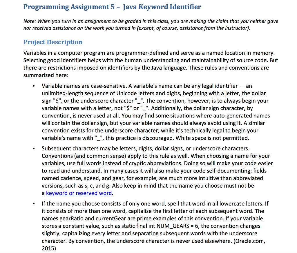 Solved Programming Assignment 5 Java Keyword Identifier