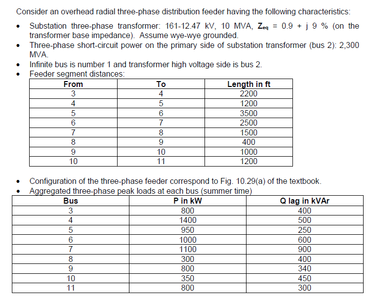 Consider an overhead radial three-phase distribution | Chegg.com