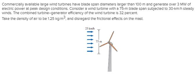Solved Commercially avallable large wind turbines have blade | Chegg.com