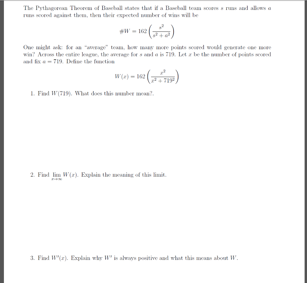 Solved The Pythagorean Theorem of Baseball states that if a | Chegg.com