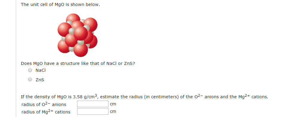 Solved The unit cell of MgO is shown below. Does MgO have a | Chegg.com