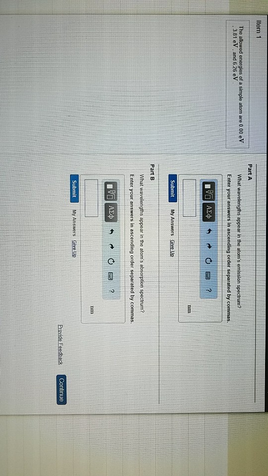 Solved Item 1 Part A of a simple atom are 0.00 eV The | Chegg.com