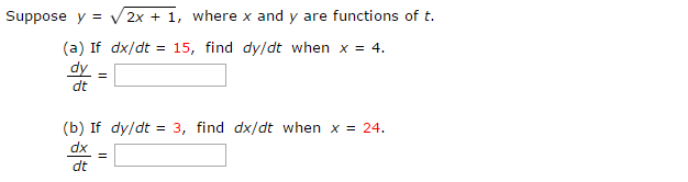 Solved Suppose y = y square root 2x + 1, where x and y are | Chegg.com