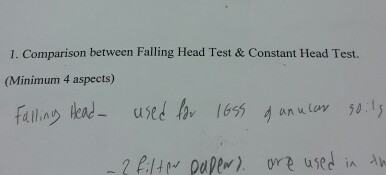 Solved Comparison between Falling Head Test & Constant Head | Chegg.com