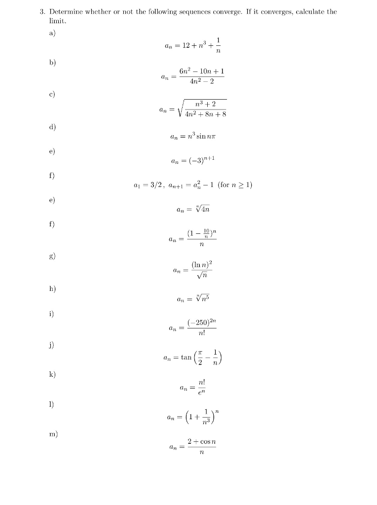 Solved Determine whether or not the following sequences | Chegg.com