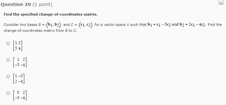 Solved Question 20 (1 point) Find the specified | Chegg.com