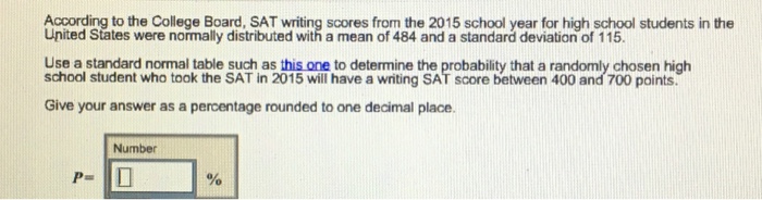 Solved According to the College Board, SAT writing scores | Chegg.com