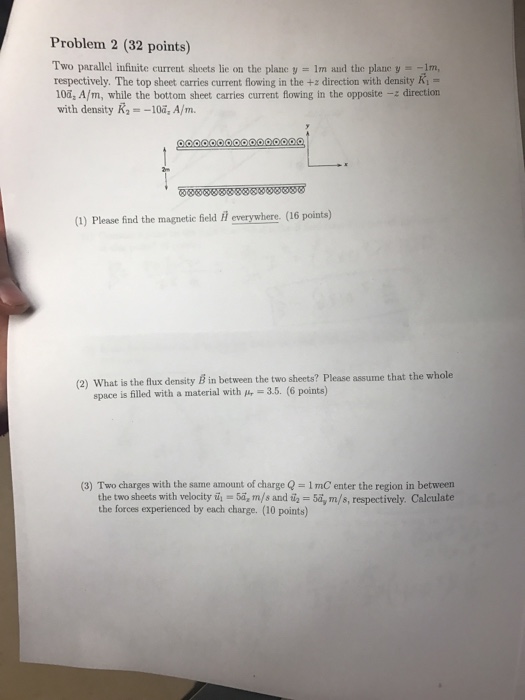 Solved Two parallel infinite current sheets lie on the plane | Chegg.com