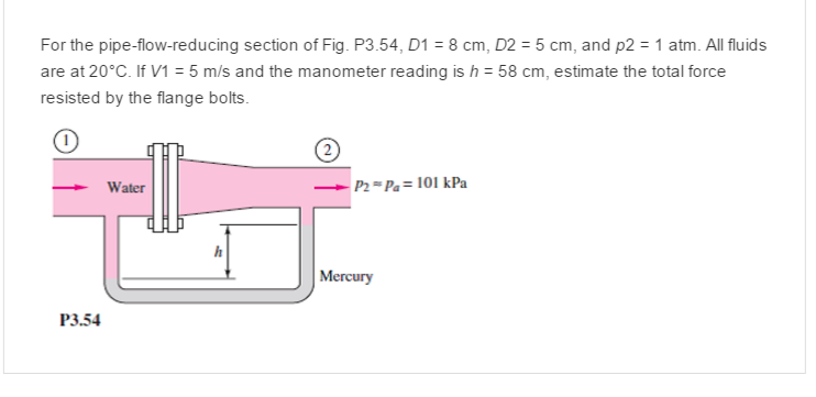 Solved For the pipe-flow-reducing section of Fig. P3.54, D1 | Chegg.com