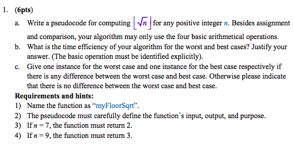 Solved 1. (6pts) Write a pseudocode for computing n」for any | Chegg.com