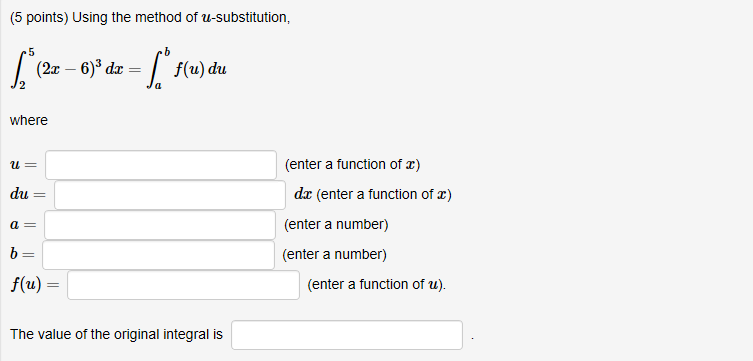 Solved (5 points) Using the method of u-substitution, (2x - | Chegg.com