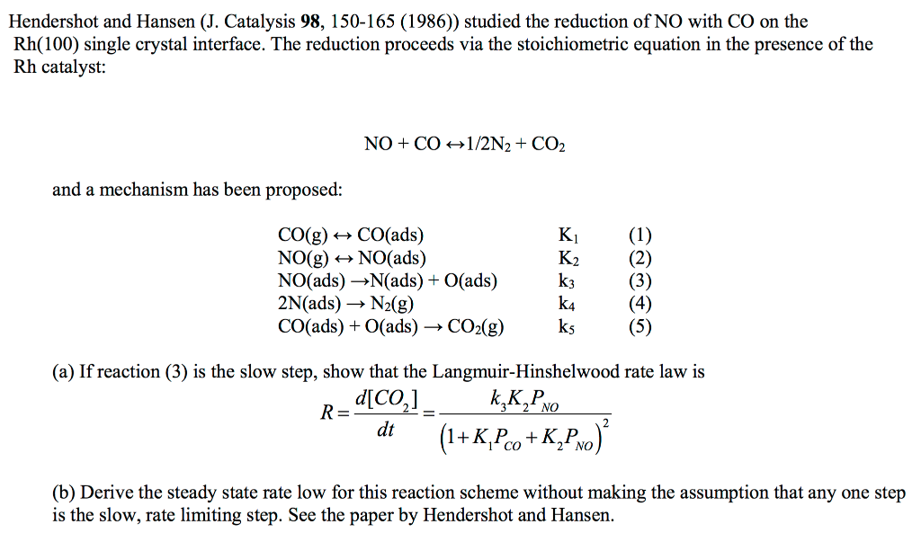 Hendershot and Hansen (J. Catalysis 98, 150-165 | Chegg.com