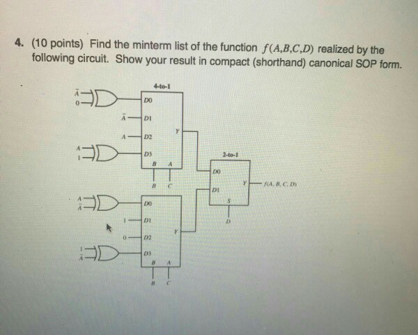 Solved 4. (10 points) Find the minterm list of the function | Chegg.com