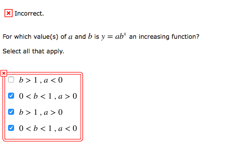 Solved Incorrect. For which value(s) of a and b is y ab' an | Chegg.com