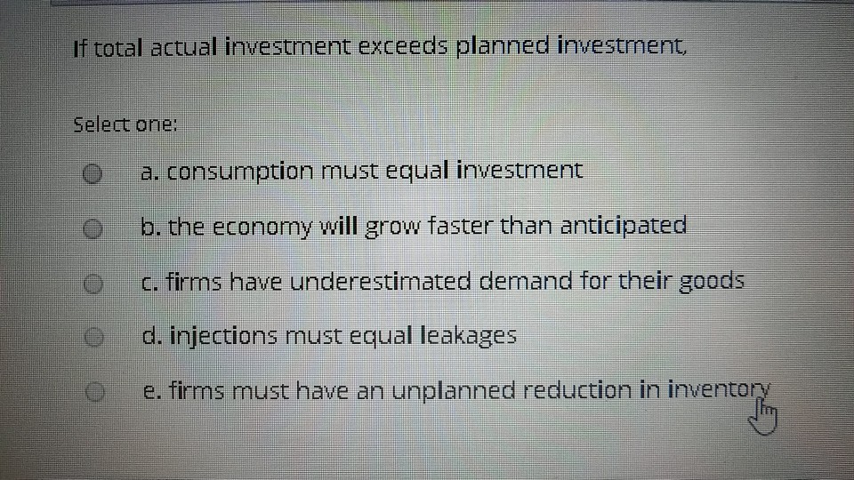 Solved If total actual investment exceeds planned | Chegg.com