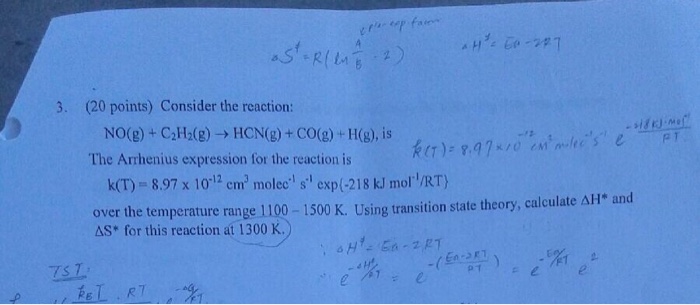 Solved transition state theory, Arrhenius equation , delta | Chegg.com
