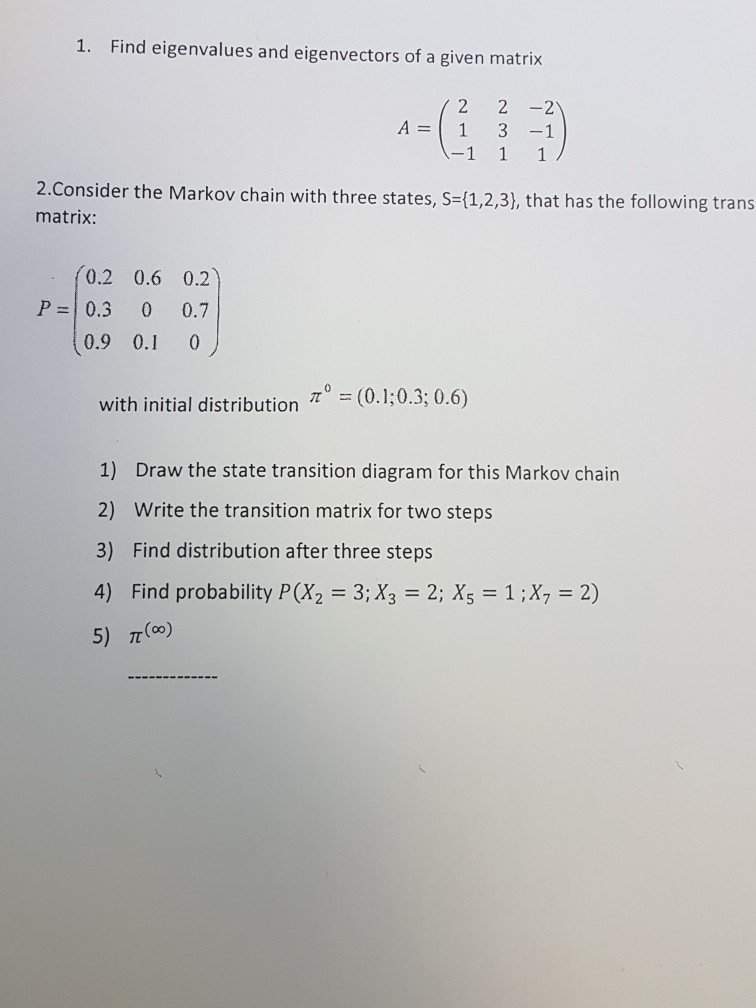 Solved Find eigenvalues and eigenvectors of a given matrix | Chegg.com