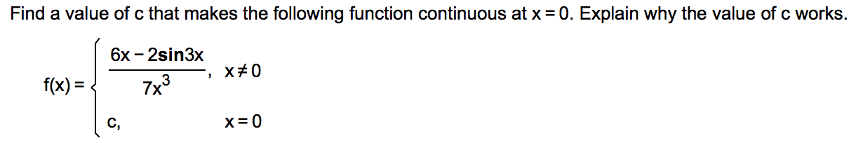 Solved Find a value of c that makes the following function | Chegg.com