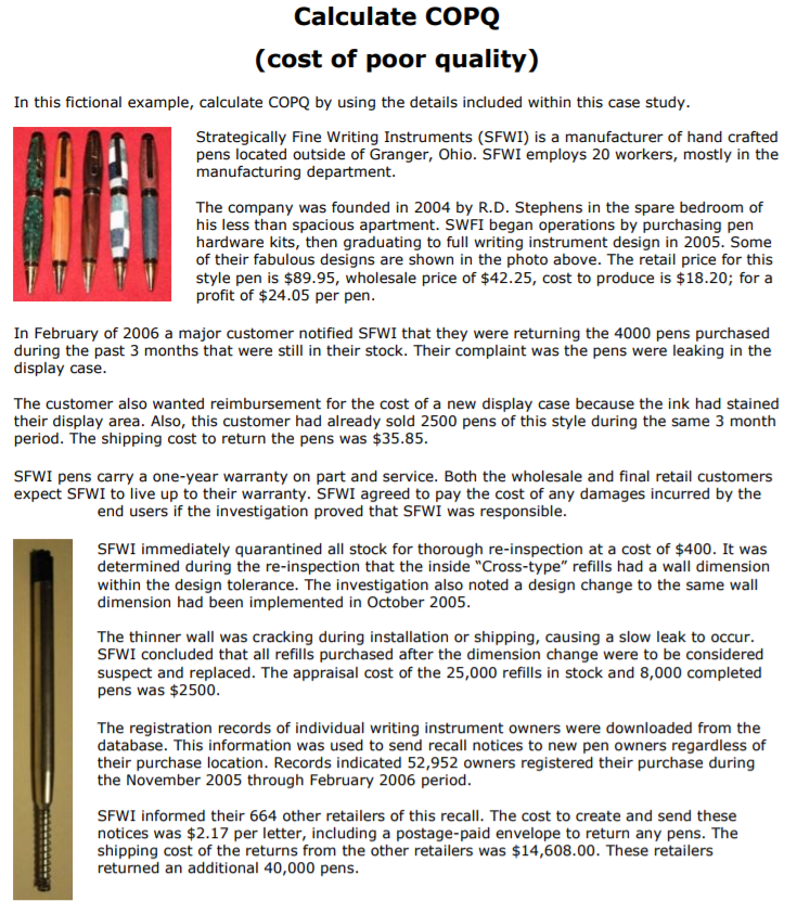 Solved Calculate COPQ cost of poor quality) In this | Chegg.com