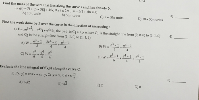 Solved Find the mass of the wire that lies along the curve r | Chegg.com