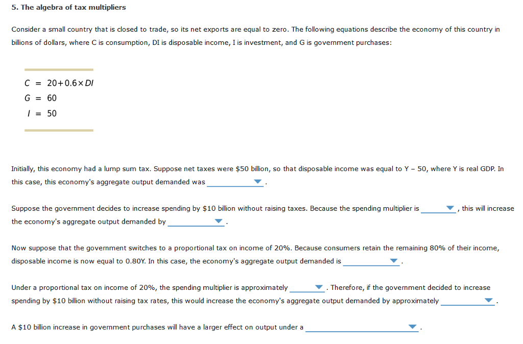 Solved 5. The algebra of tax multipliers Consider a small | Chegg.com