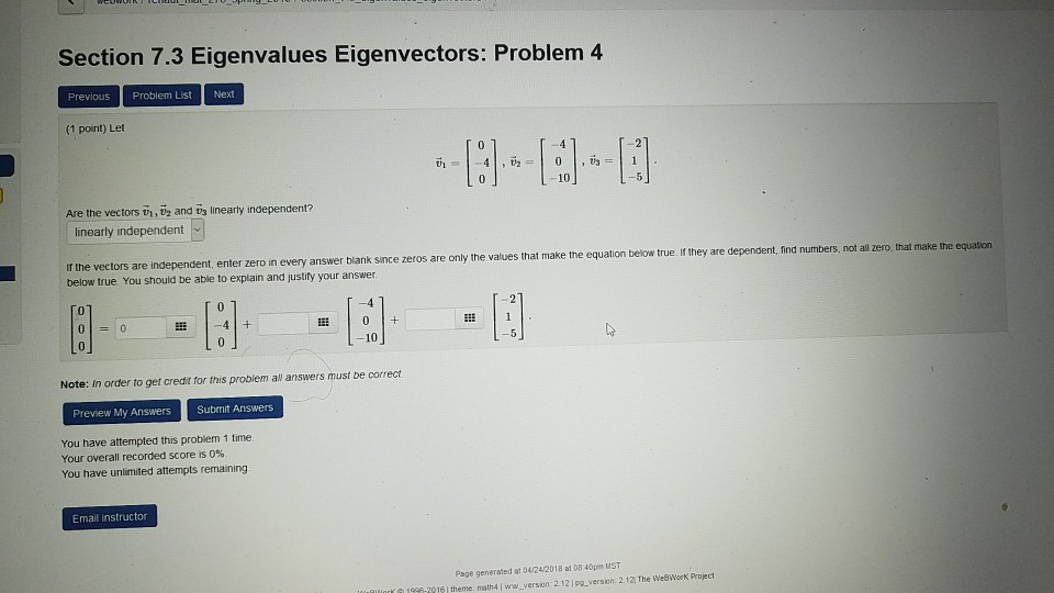 Solved Section 7.3 Eigenvalues Eigenvectors: Problem 4 | Chegg.com