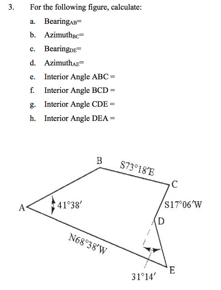 Solved For the following figure, calculate; Bearing_AB = | Chegg.com