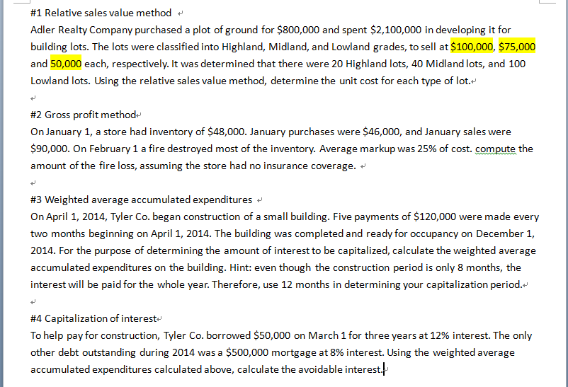 Solved #1 Relative sales value method Adler Realty Company | Chegg.com