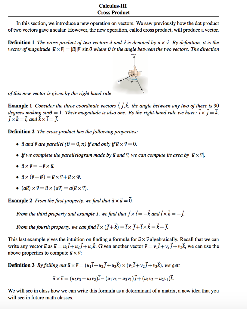 Solved Calculus-III Cross Product In this section, we | Chegg.com