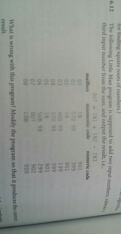 Solved The following Little Man program is supposed to add | Chegg.com