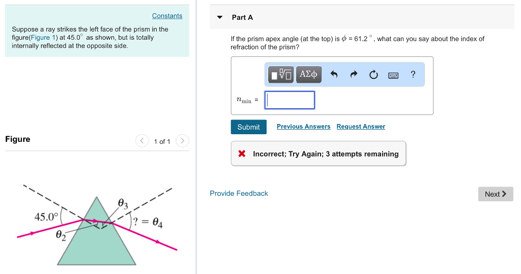 Solved Suppose a ray strikes the left face of the prism in | Chegg.com