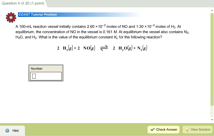 Solved Question 4 of 20 A 100-ml reaction vessel initially | Chegg.com