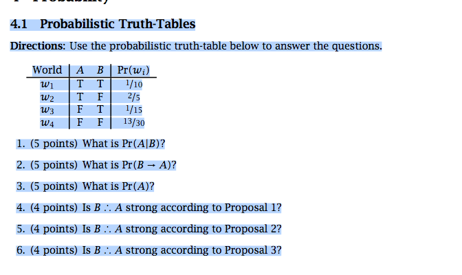 Use the probabilistic truth-table below to answer the | Chegg.com