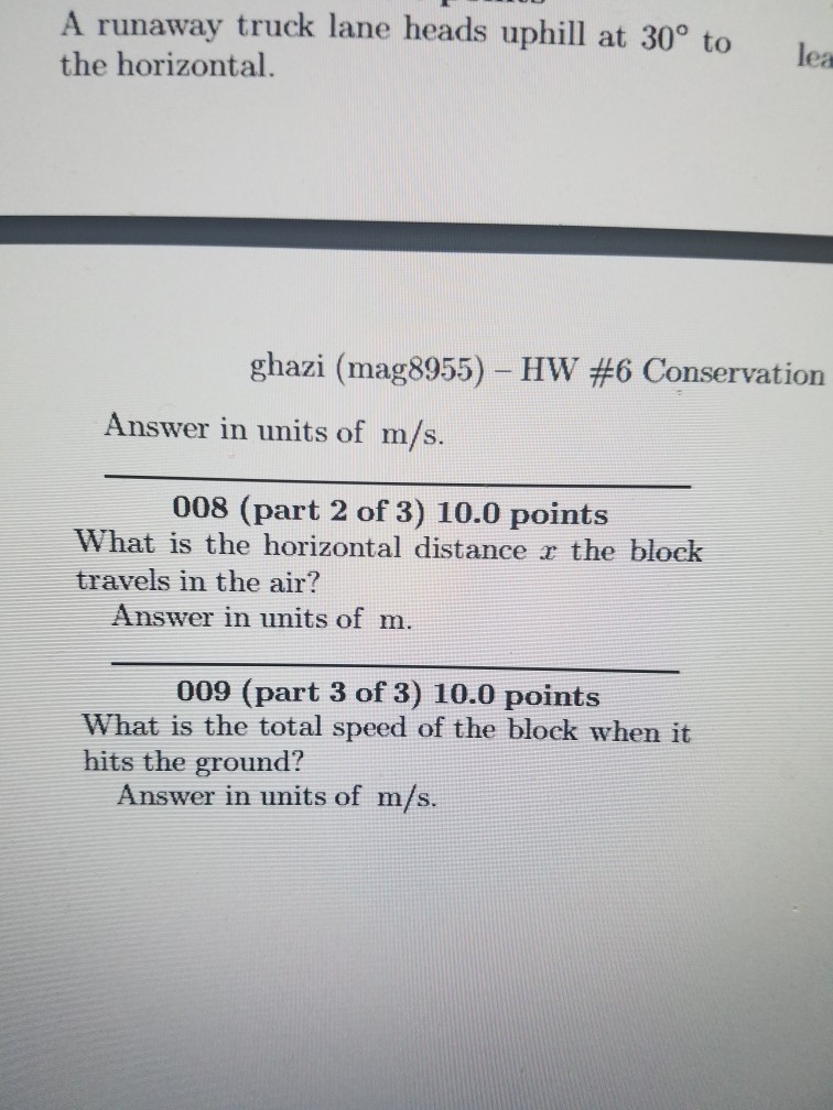 Solved 007 (part 1 of 3) 10.0 points A block is pushed | Chegg.com