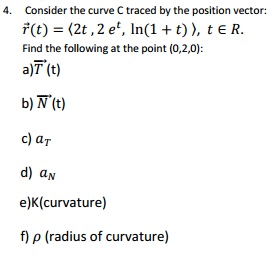 Solved Consider the curve C traced by the position vector: | Chegg.com