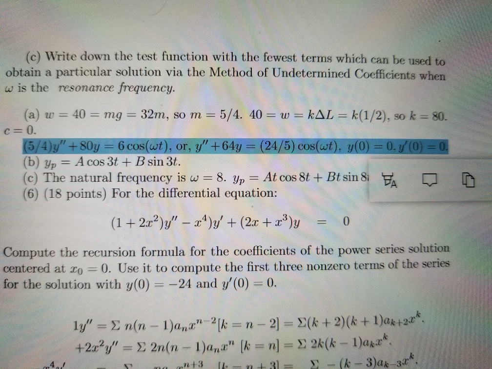 Solved (c) Write down the test function with the fewest | Chegg.com