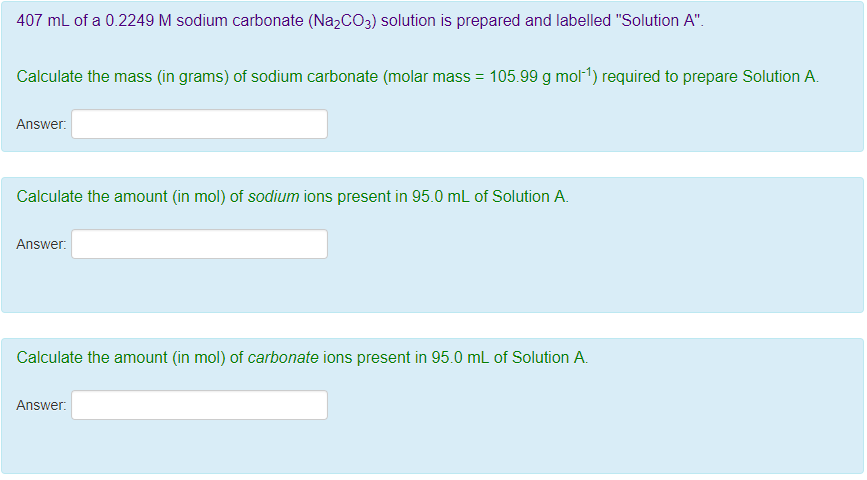 Solved 407 mL of a 0.2249 M sodium carbonate (Na2C03) | Chegg.com
